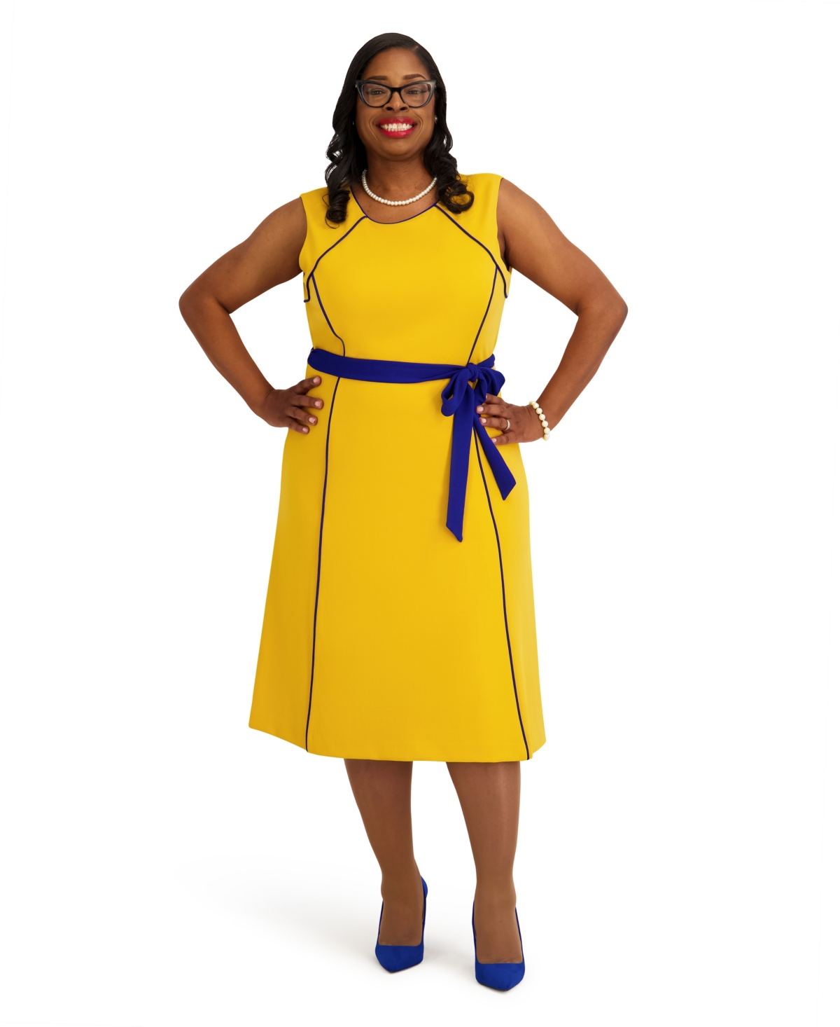 Click here for Kasper Womens Contrast Seam with Sash Crewneck Mid... prices