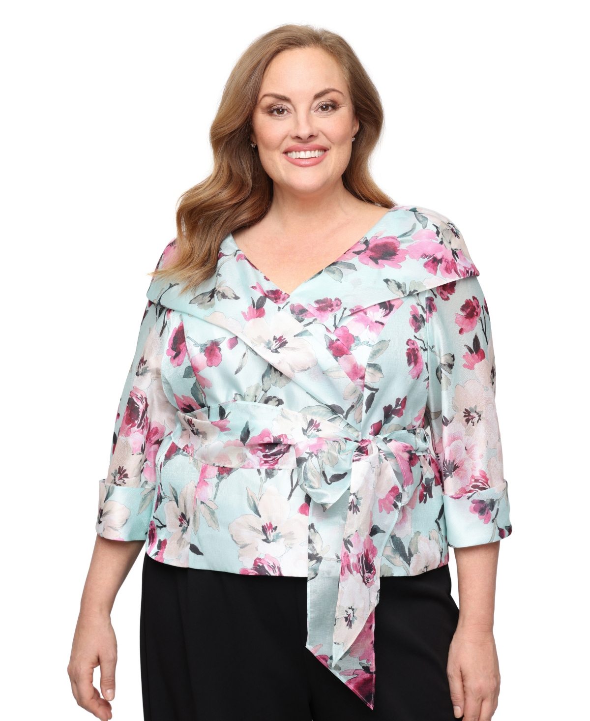 Click here for Alex Evenings Plus Size V-Neck Printed Top - Mint... prices