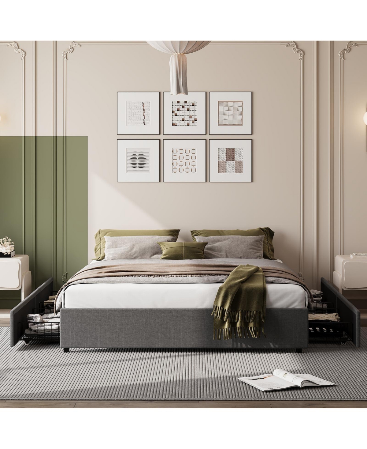 Click here for gaomon Full Platform Bed Frame 4 Drawers Linen Uph... prices