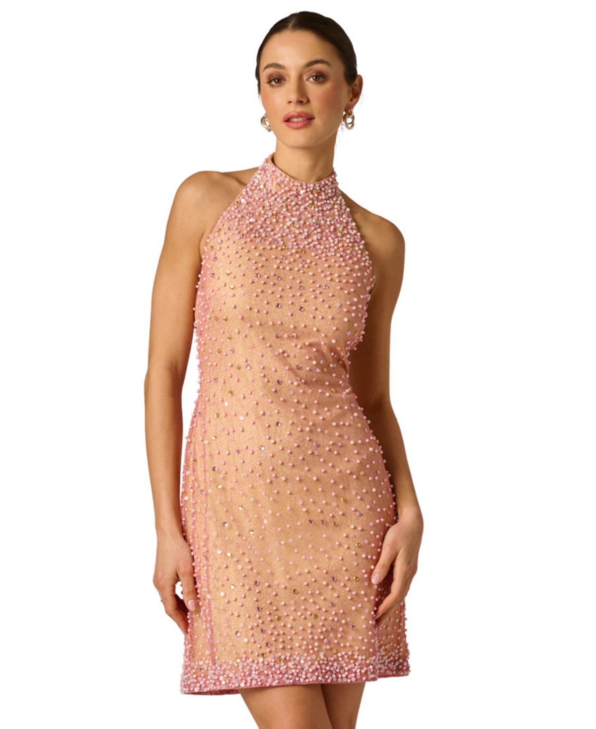 Click here for Adrianna Womens Embellished Halter Neck Swing Dres... prices