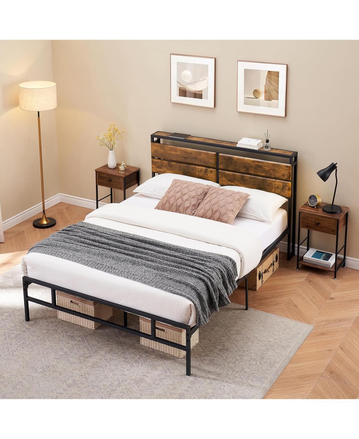 Click here for gaomon Platform Bed Frame With Storage Rustic Wood... prices