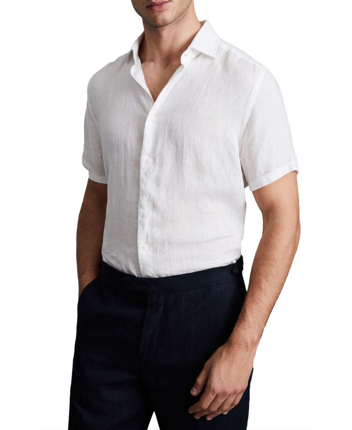 Click here for Reiss Mens Slim Fit Linen Button-Through Shirt - W... prices