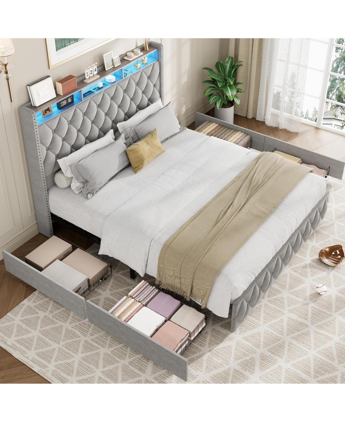 Click here for gaomon Queen Velvet Upholstered Platform Bed Frame... prices
