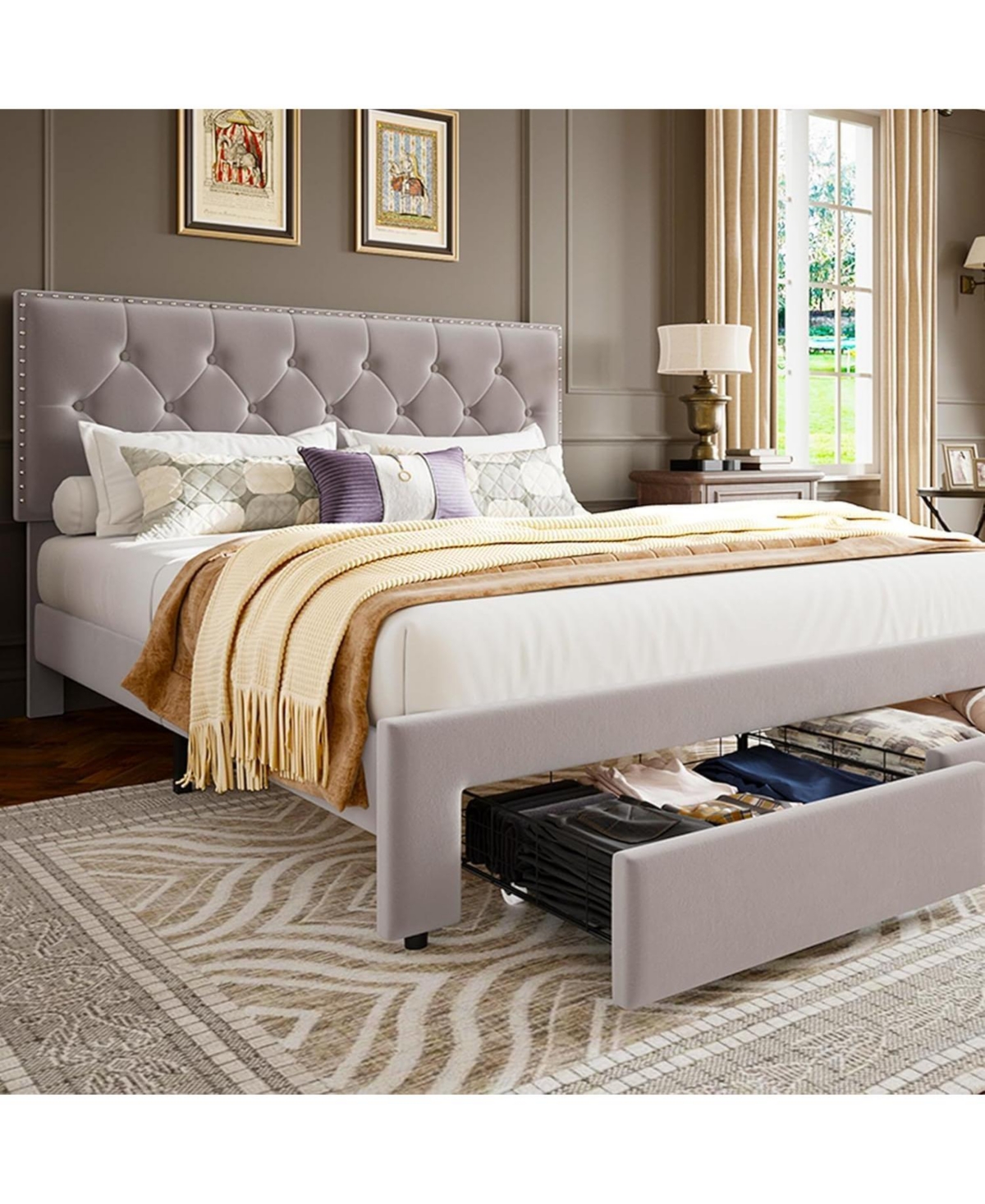 Click here for gaomon King Bed Frame with 2 Storage Drawers Vinta... prices