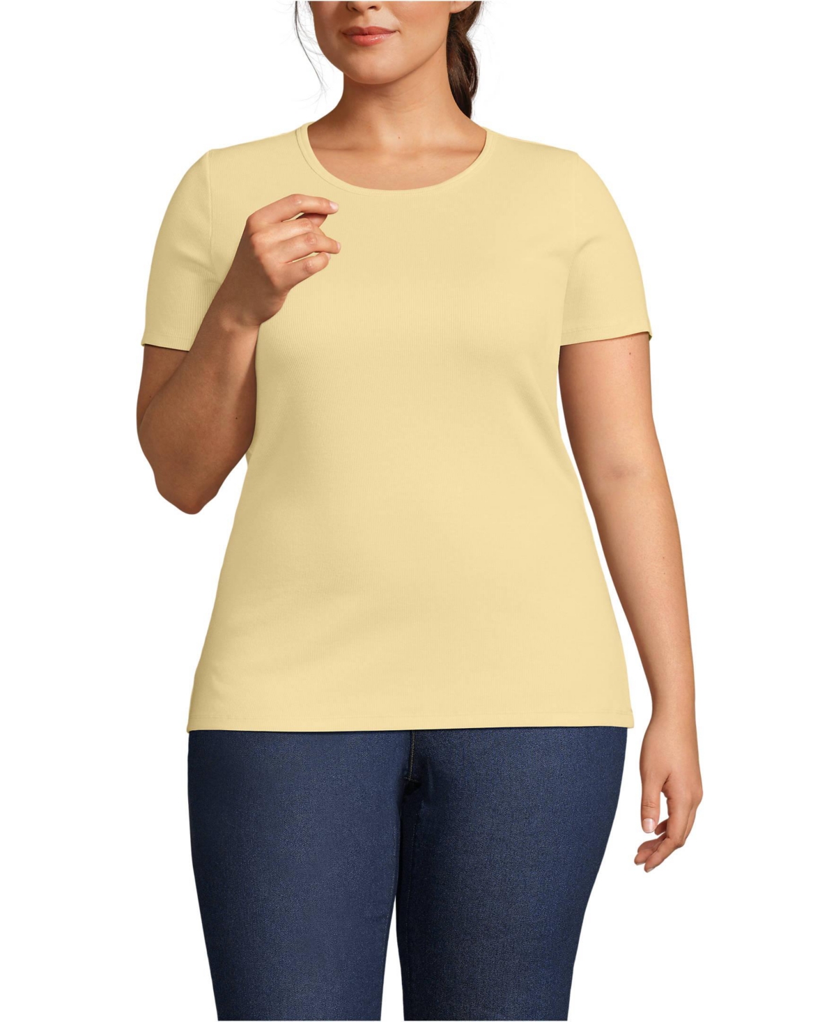 Click here for Lands End Plus Size Micro Rib T-Shirt - Pale sunbe... prices