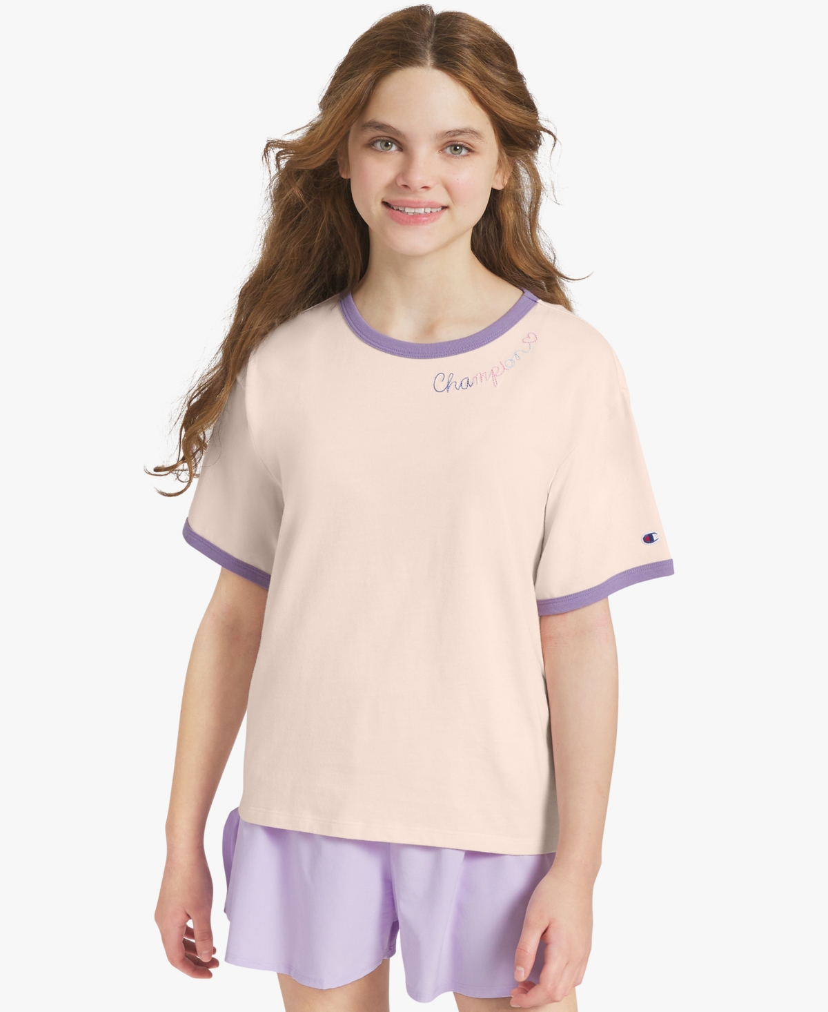 Click here for Champion Big Girls 7-16 Crewneck T-Shirt - Seashel... prices