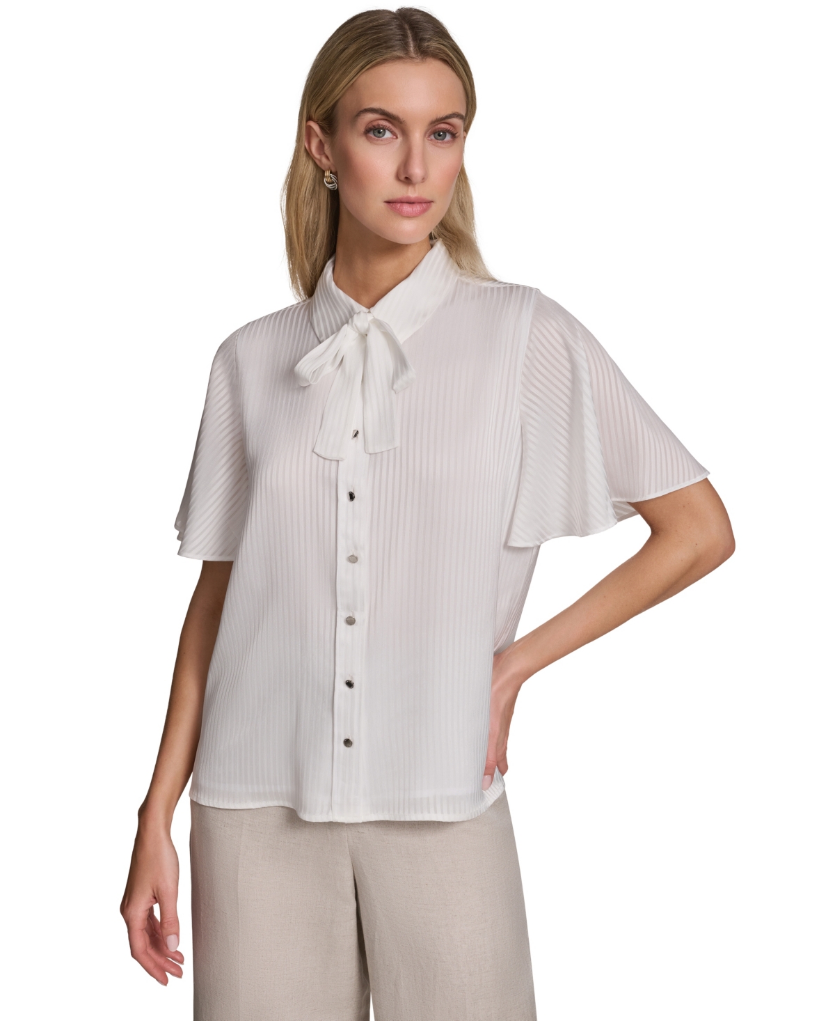 Click here for Calvin Klein Womens Collared Neck Top - Cream prices