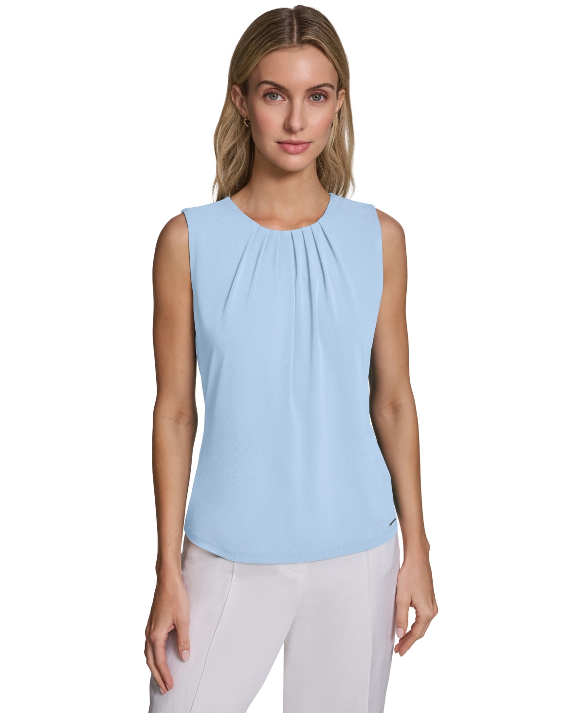 Click here for Calvin Klein Womens Pleated Crew Neck Cami Top - B... prices