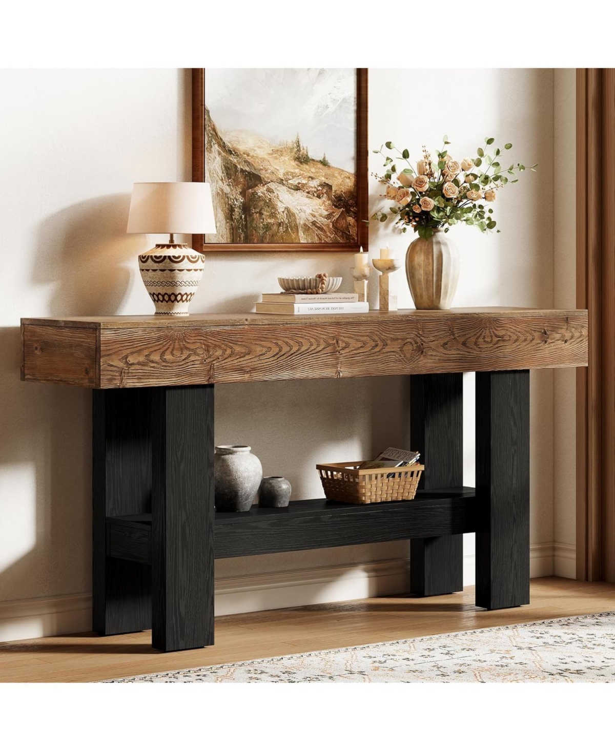 Click here for Tribesigns 2-Tier Solid Wood Black Console Table f... prices