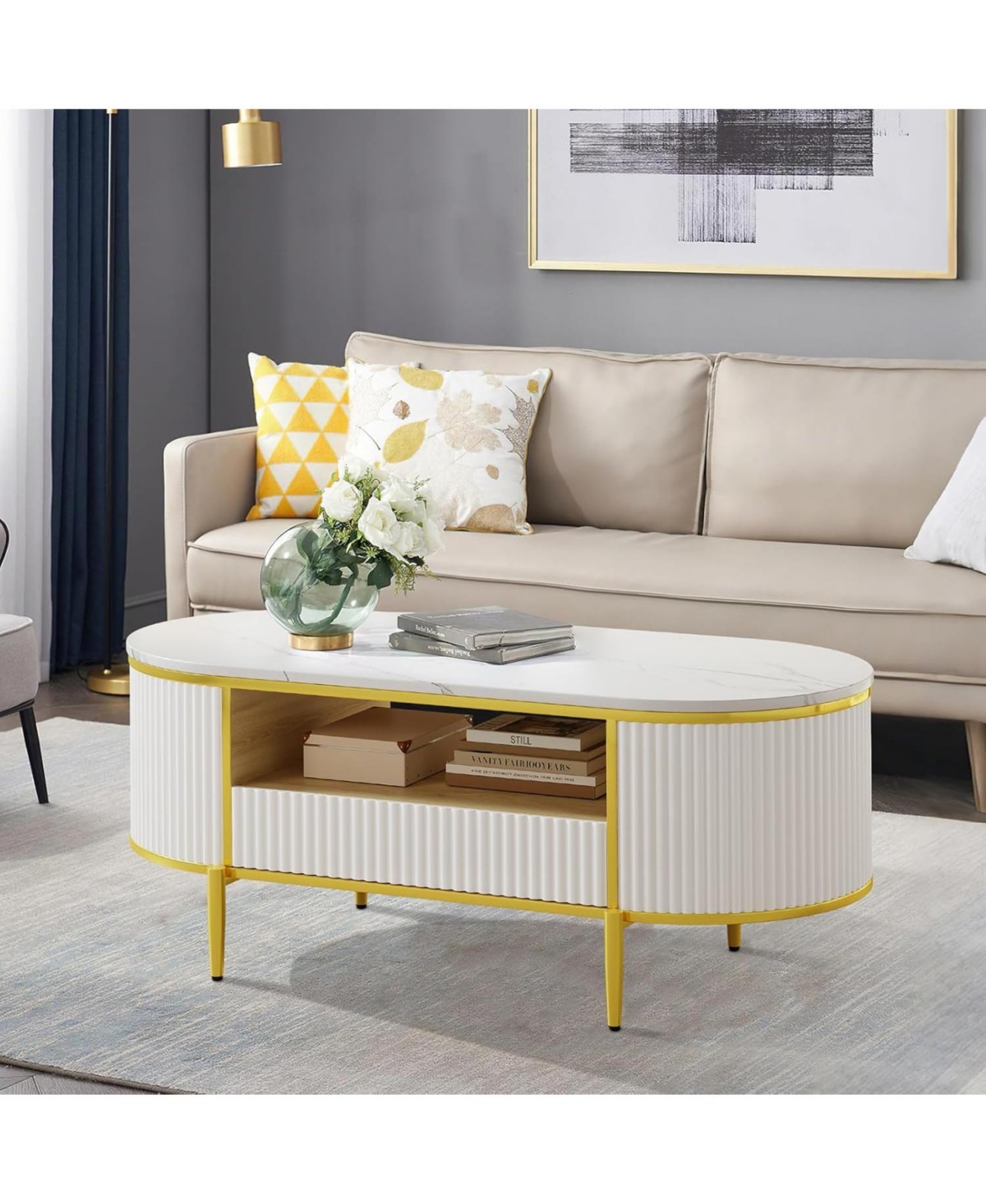 Click here for gaomon 48" Modern Fluted Oval Coffee Table wi... prices