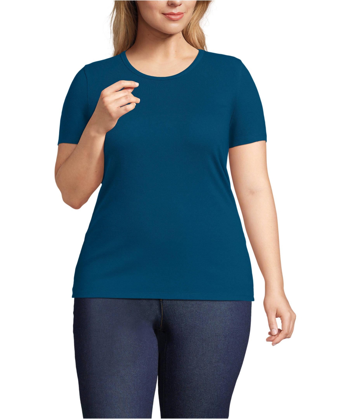 Click here for Lands End Plus Size Micro Rib T-Shirt - Baltic tea... prices