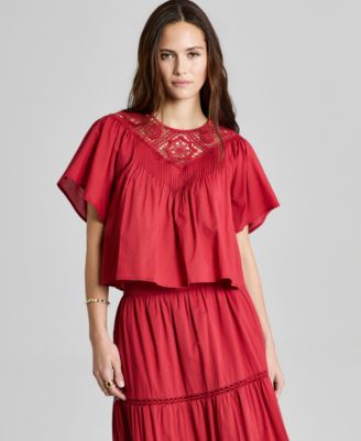 Click here for Now This Womens Cotton Crochet Trim Short Sleeve T... prices