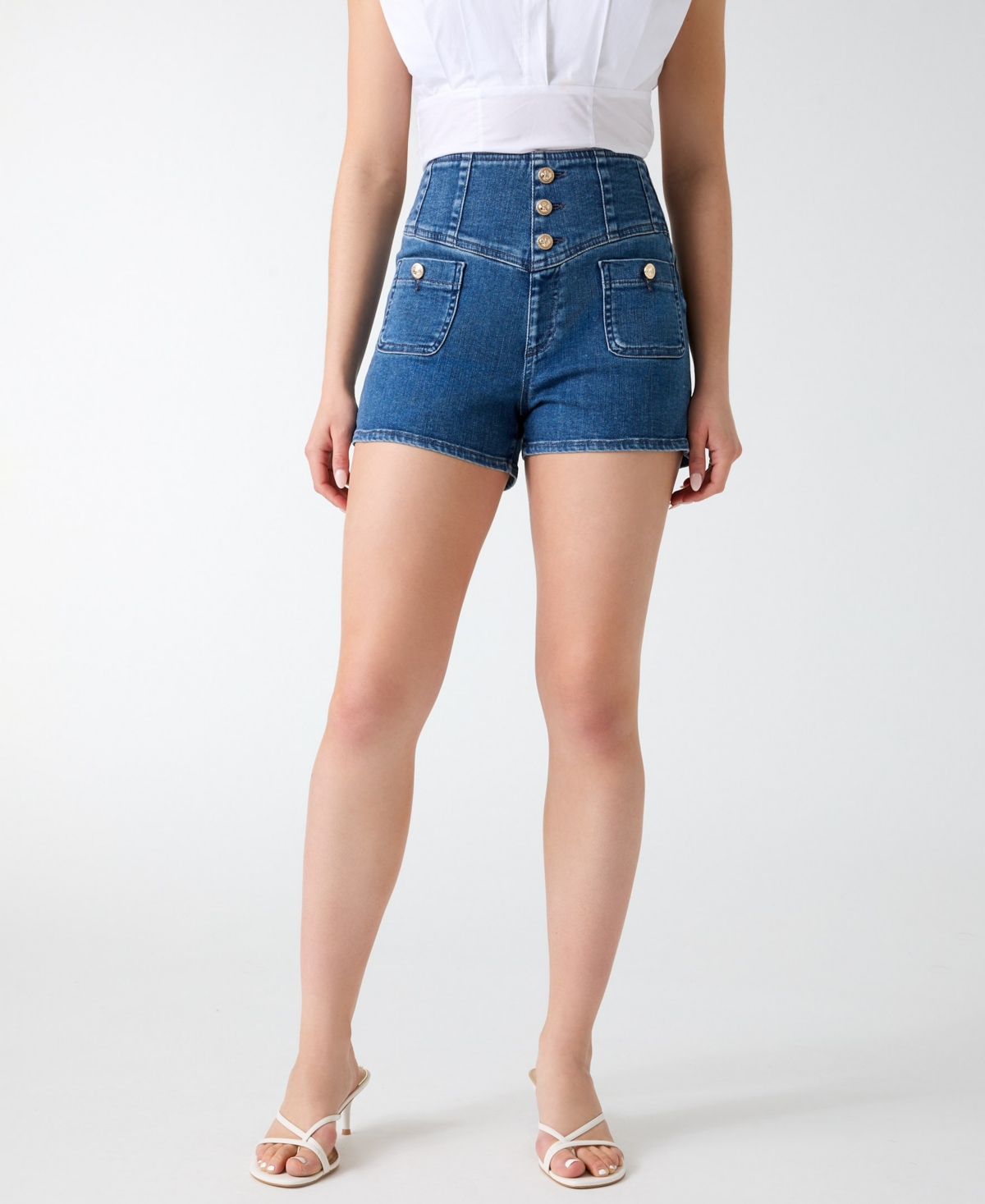 Click here for Guess Womens Janna High-Rise Denim Shorts - Akron prices