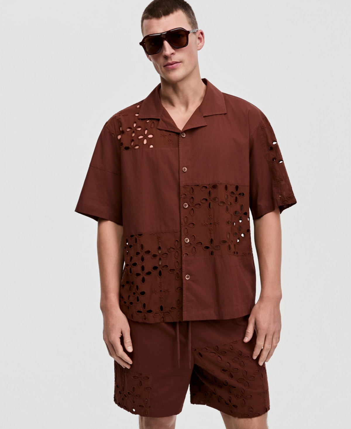 Click here for Mode of One Mens Short-Sleeve Boxy Patch Shirt  Ma... prices
