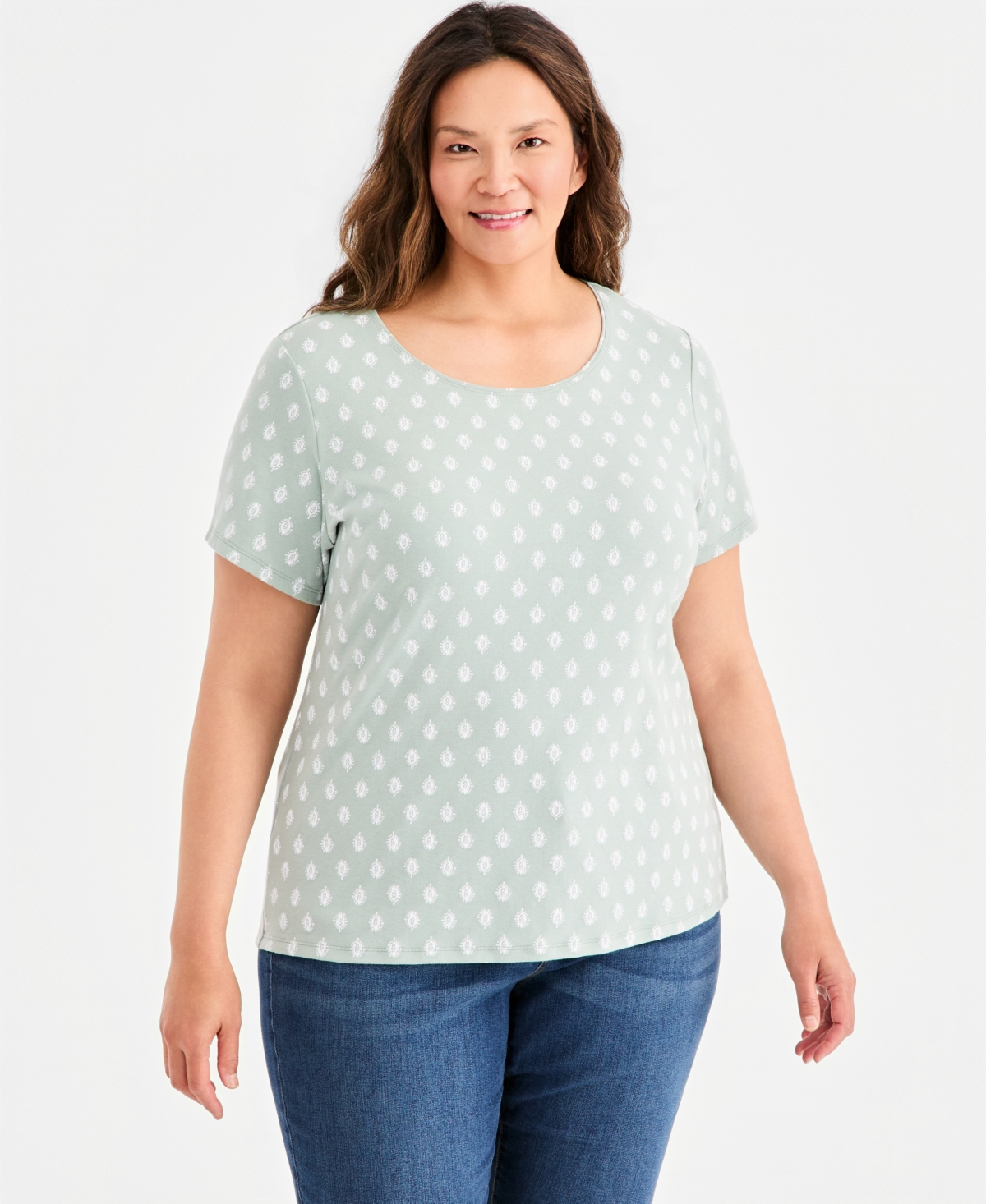 Click here for Style & Co Plus Size Short Sleeve Scoop Neck Top... prices