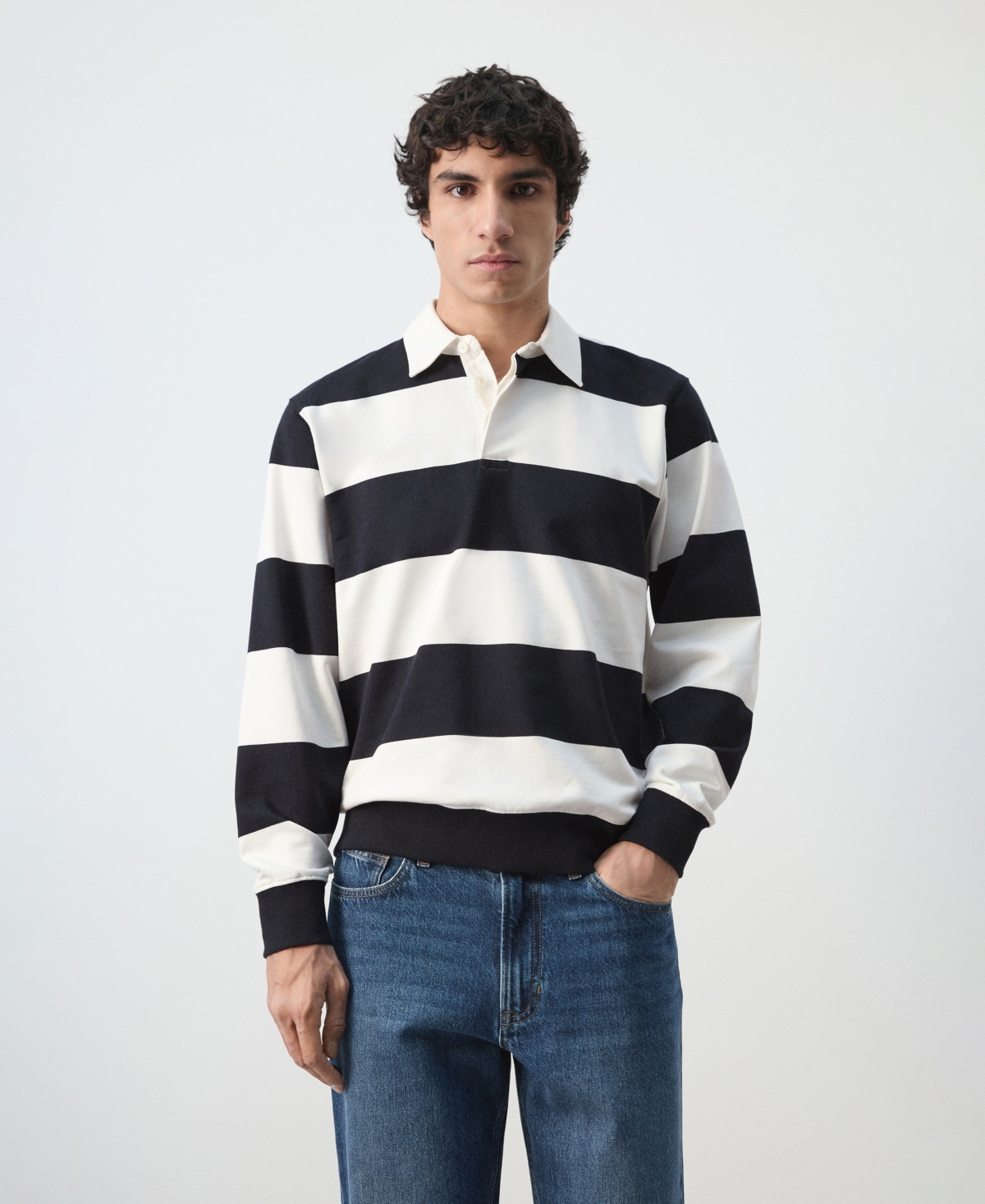 Click here for Mango Mens Cotton Striped Polo Sweatshirt - White prices