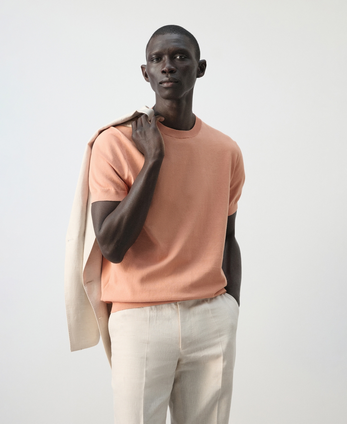 Click here for Mango Mens Cotton Fine-Knit T-Shirt - Salmon prices