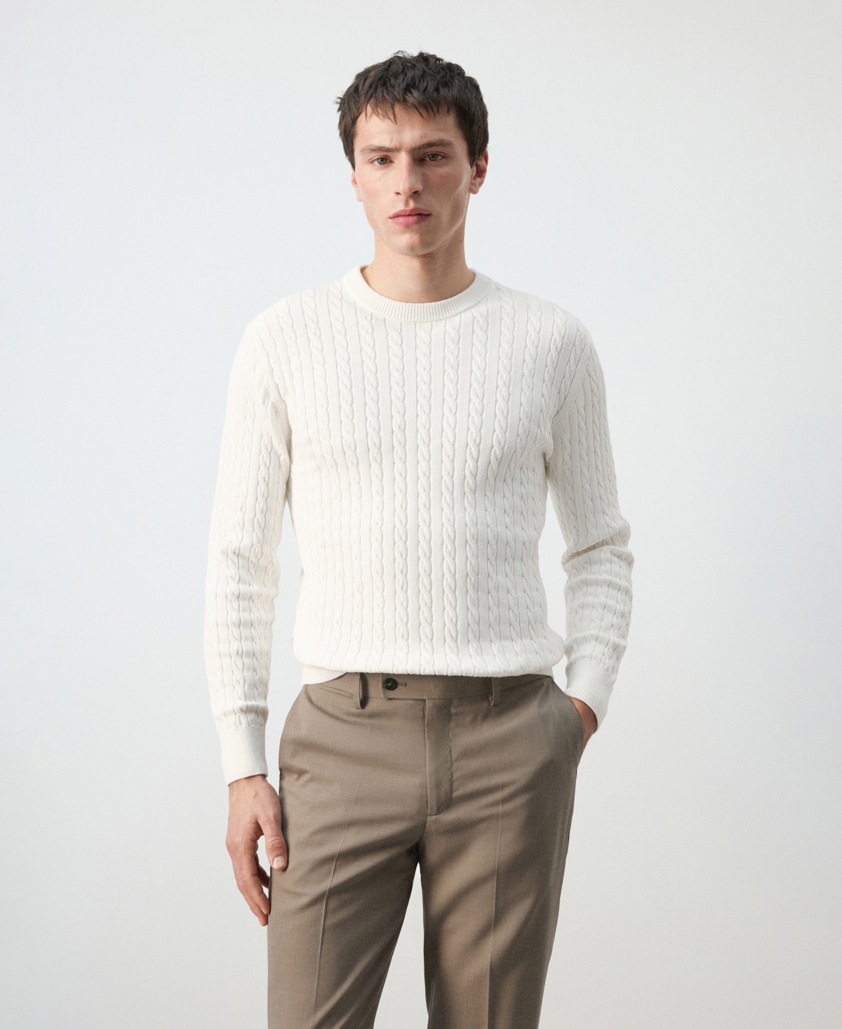 Click here for Mango Mens Cotton Cable-Knit Sweater - Off White prices
