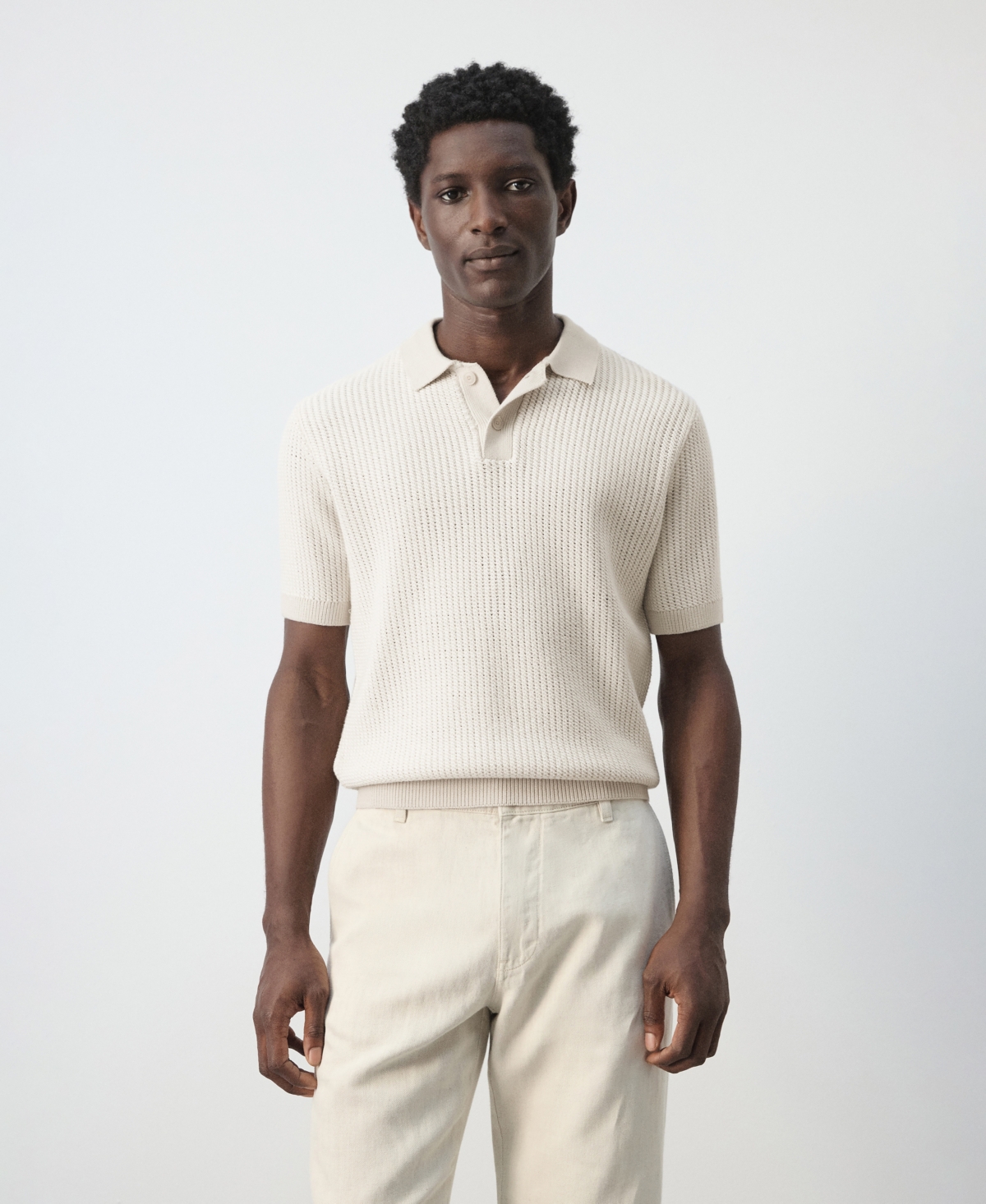 Click here for Mango Mens Textured Knitted Cotton Polo Shirt - Of... prices