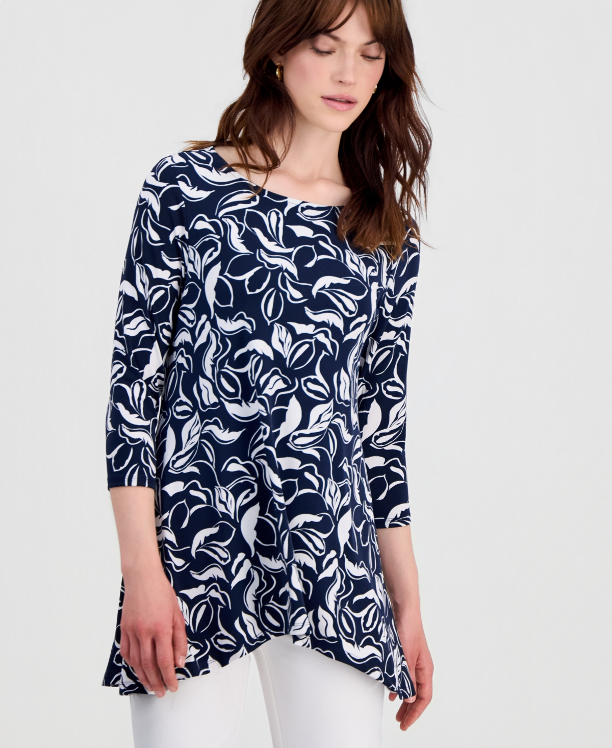 Click here for Jm Collection Womens Printed 3/4-Sleeve Swing Knit... prices