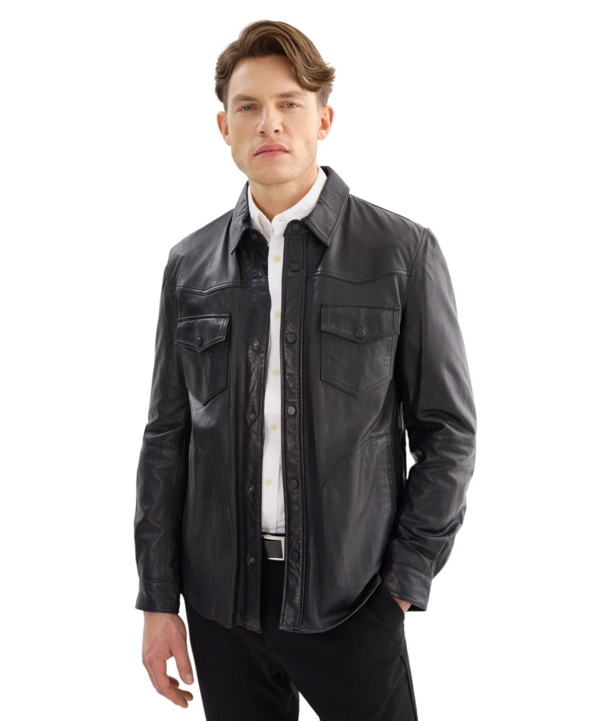 Click here for Regency Leathers Mens Grant Leather Shirt - Black prices