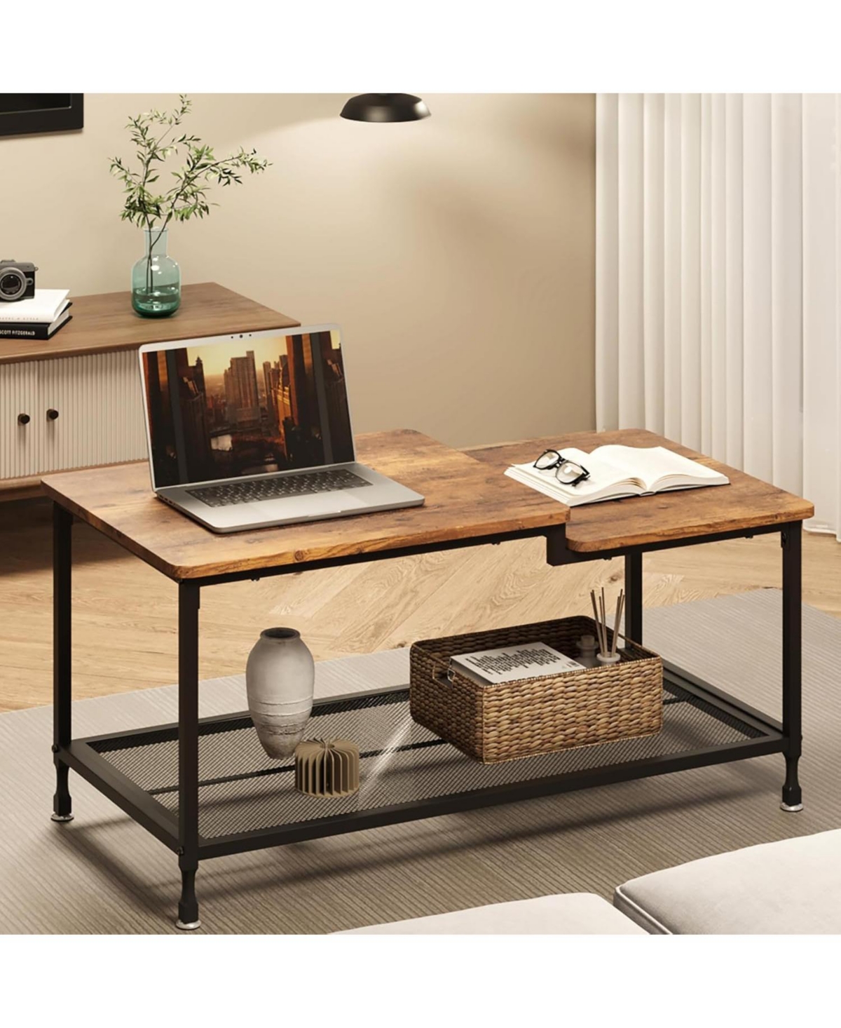 Click here for gaomon Rustic Brown Wood Coffee Table  2-Tier Cent... prices