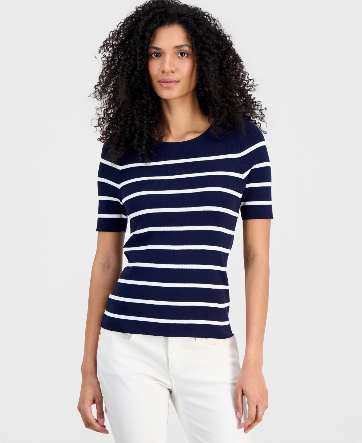 Click here for Tahari Asl Womens Striped Sweater T-Shirt - Navy/w... prices