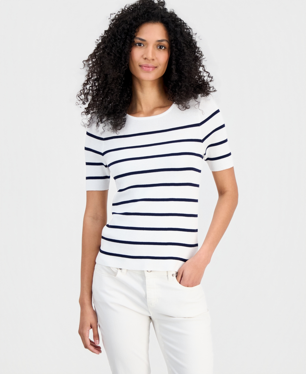 Click here for Tahari Asl Womens Striped Sweater T-Shirt - White/... prices