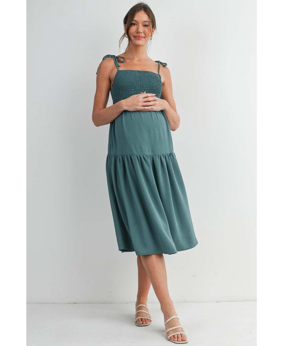 Click here for Hello Miz Maternity Smocked Square-Neck Midi Sundr... prices