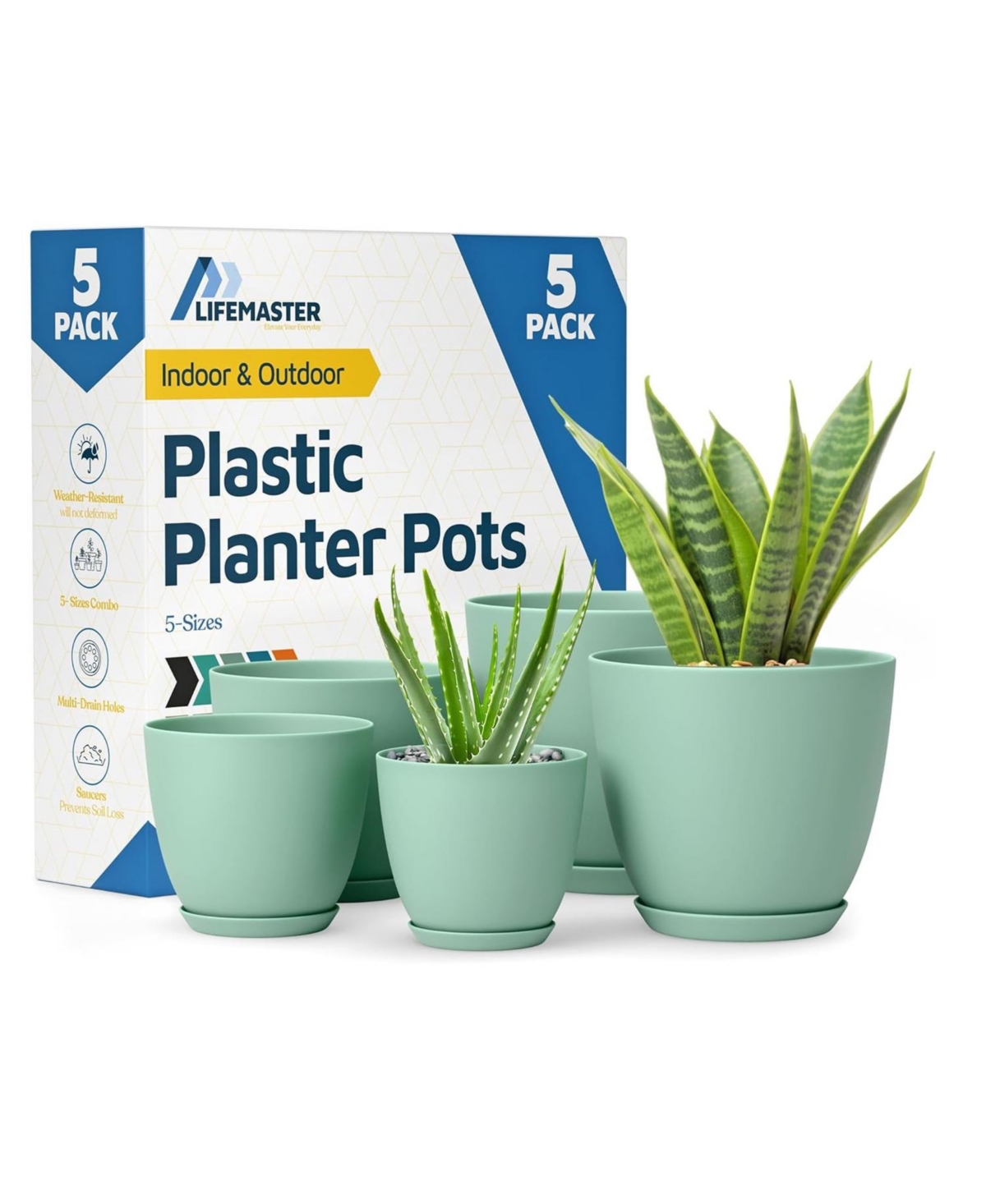 Click here for Set of 5 lightweight  durable mint planter pots wi... prices