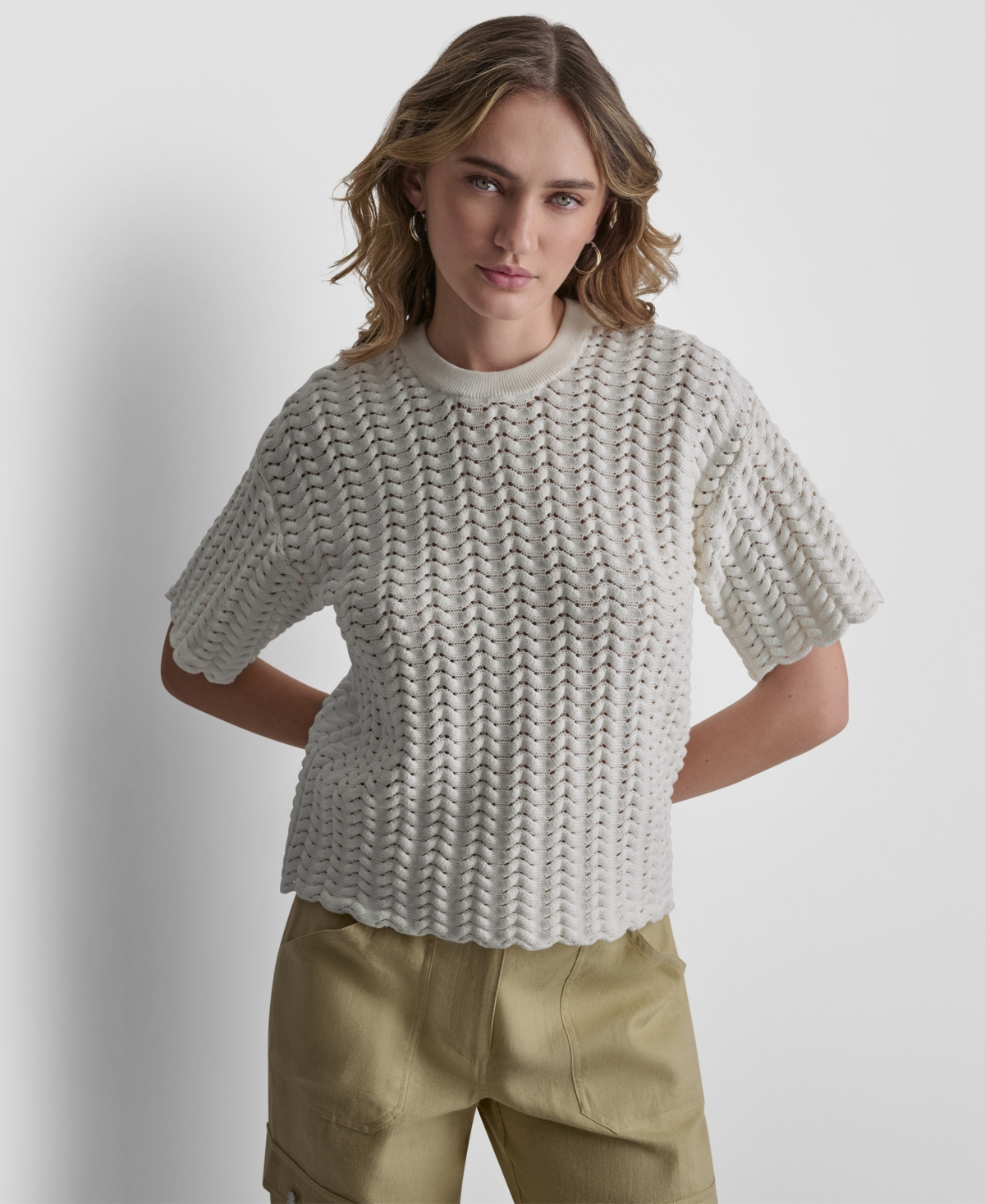 Click here for Dkny Womens Short-Sleeve Open Lattice Stitch Sweat... prices