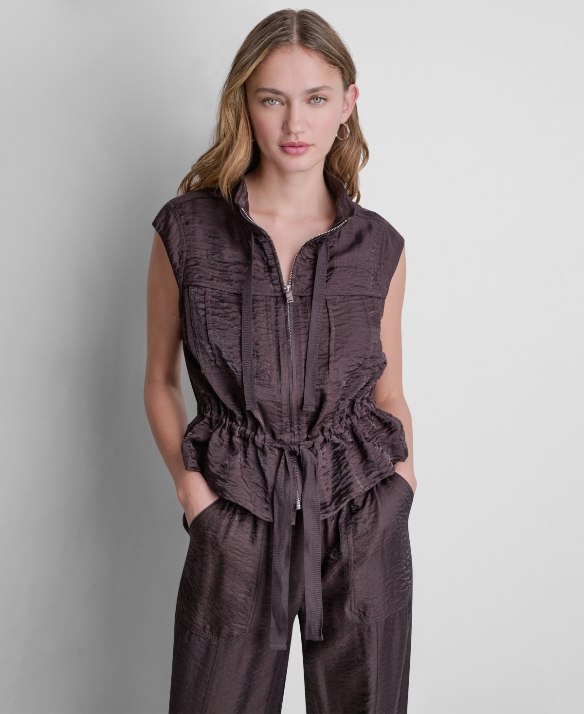 Click here for Dkny Womens Cap-Sleeve Twinkle Tie-Front Vest - To... prices