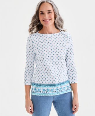 Click here for Style Co Womens Printed Pima Cotton 3 4 Sleeve Boa... prices