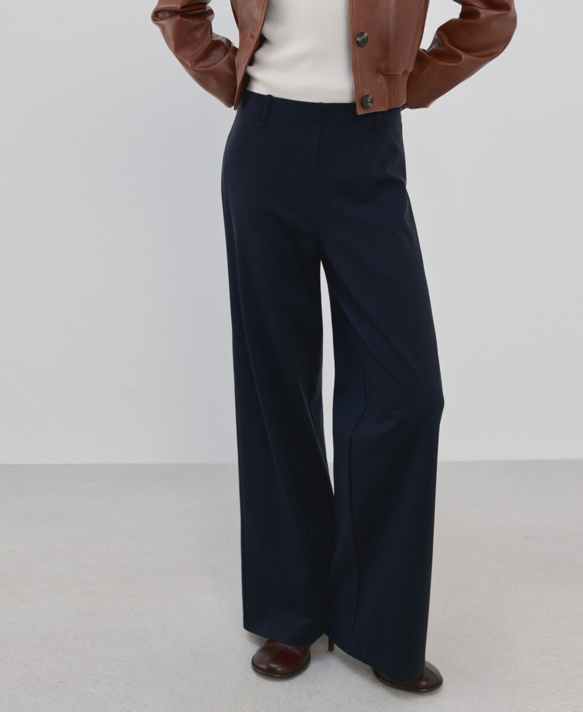 Click here for Mango Womens Straight Lyocell Pants - Navy prices