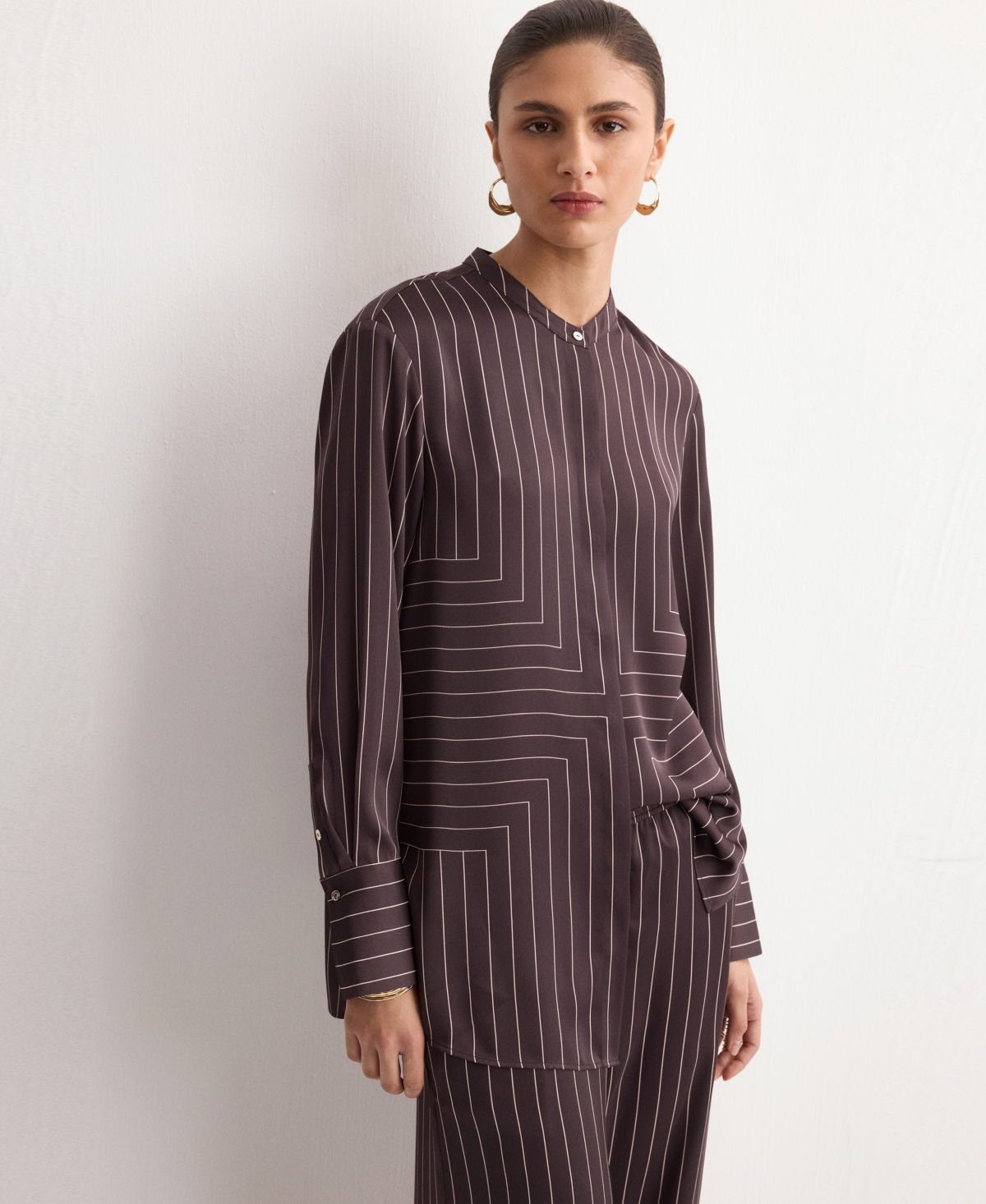 Click here for Mango Womens Satin Print Shirt - Chocolate prices