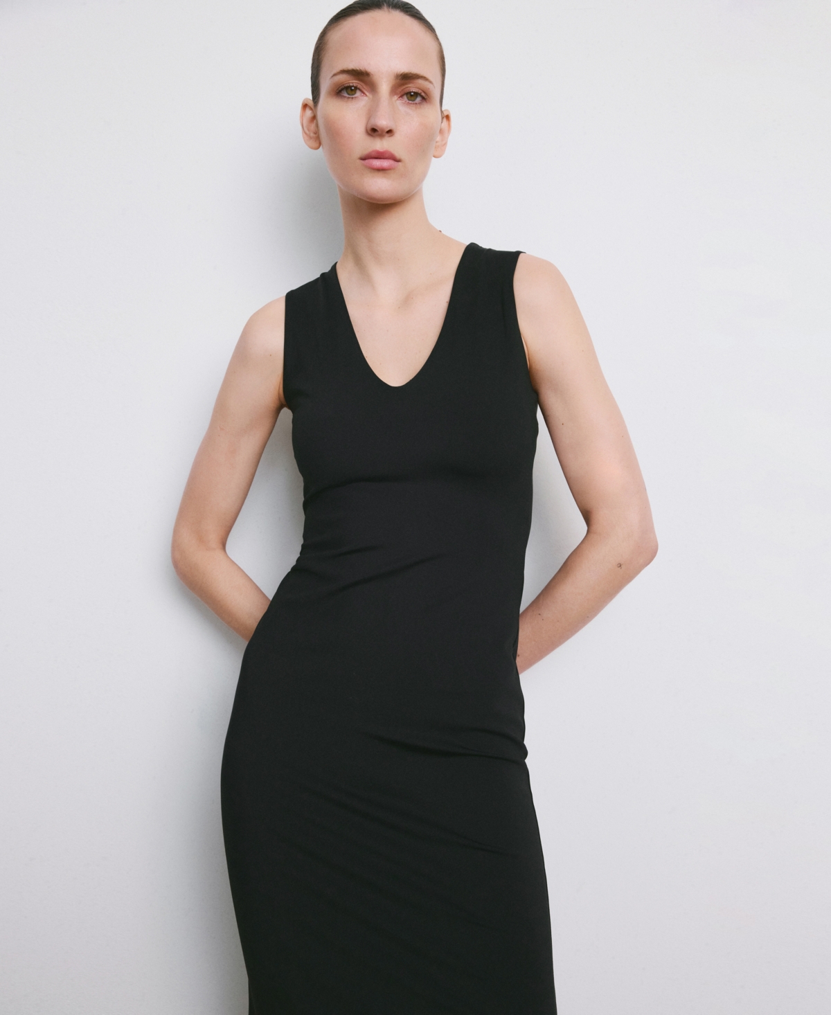Click here for Mango Womens Fitted V-Neck Dress - Black prices