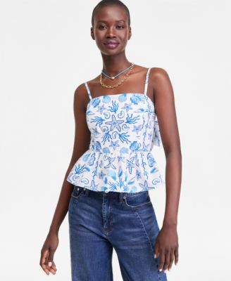 Click here for On 34th Womens Cotton Peplum Tie Back Tank Top Mac... prices