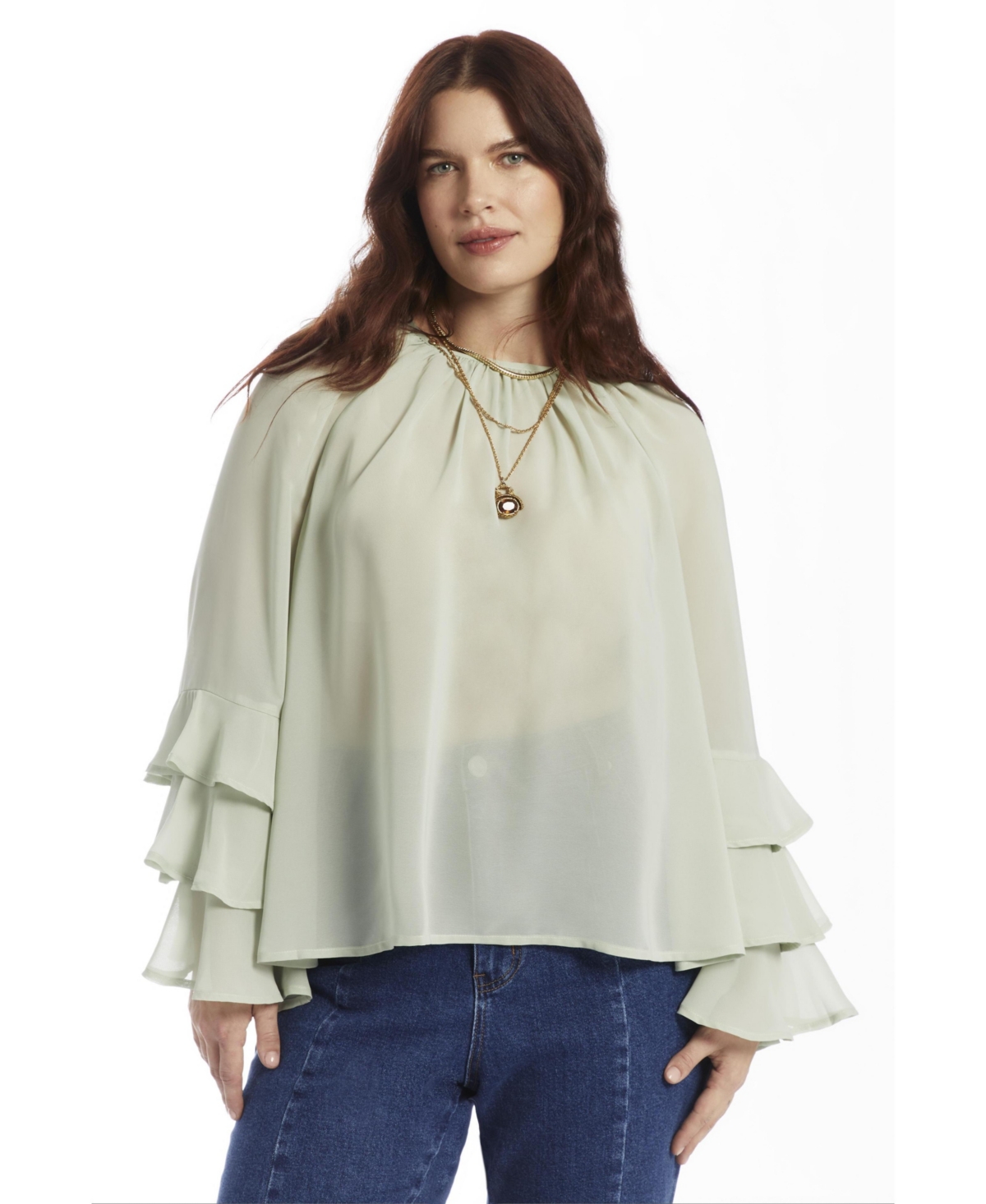 Click here for June & Vie Womens Ruffled Chiffon Blouse - Mercury prices