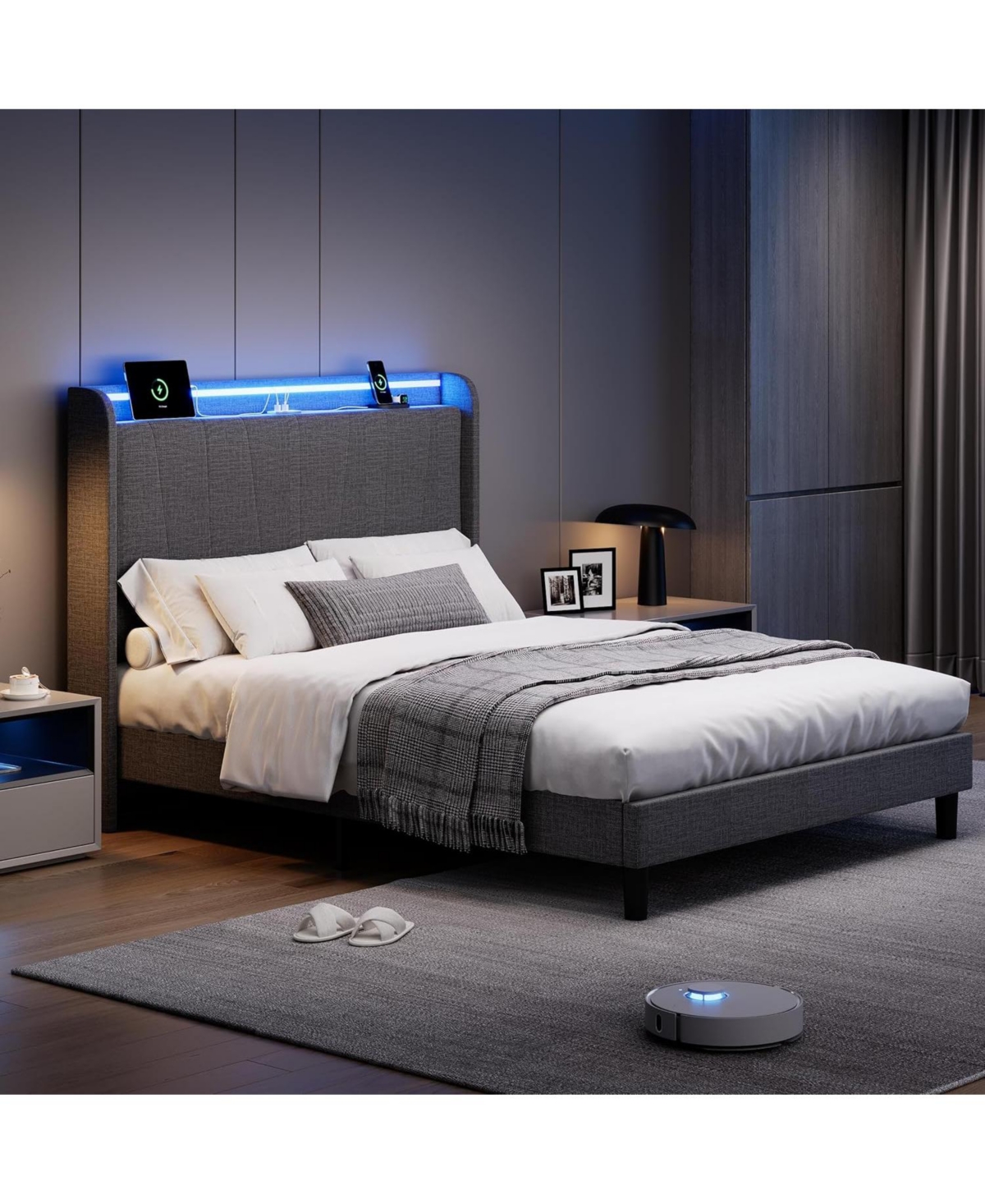 Click here for gaomon Size Bed Frame with Charging Station and Le... prices