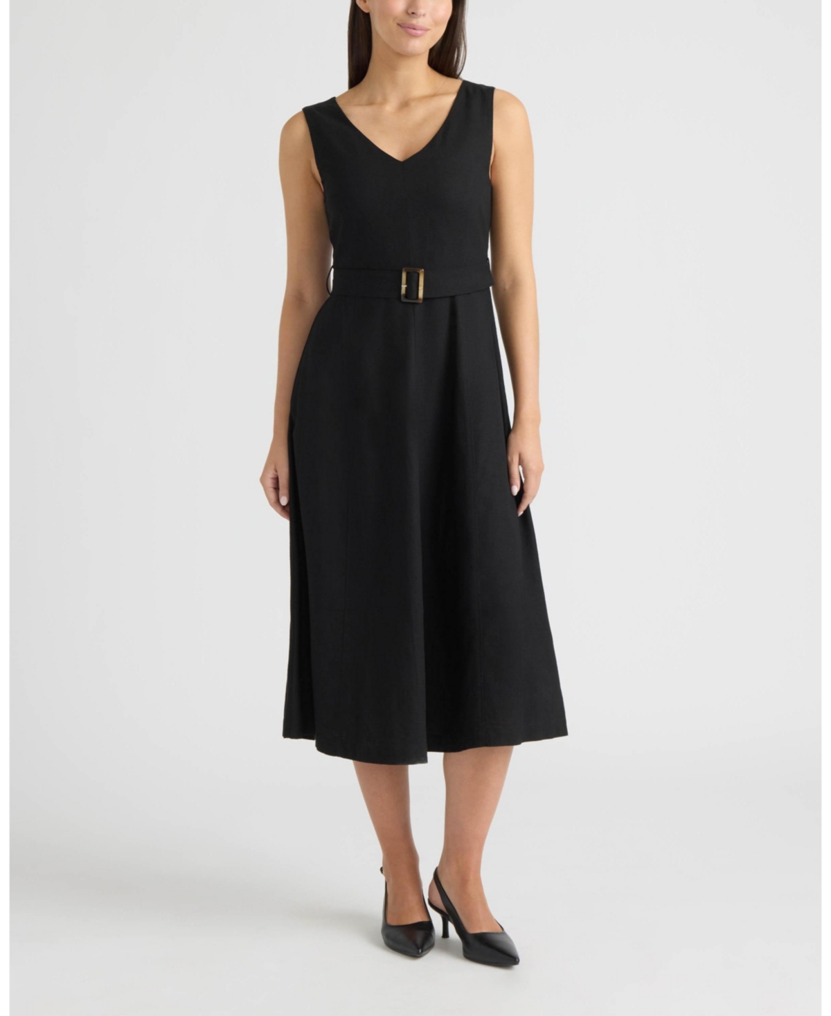 Click here for Ellen Tracy Womens Belted V-Neck Dress - Black prices