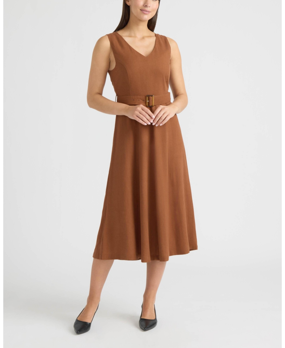 Click here for Ellen Tracy Womens Belted V-Neck Dress - Copper prices