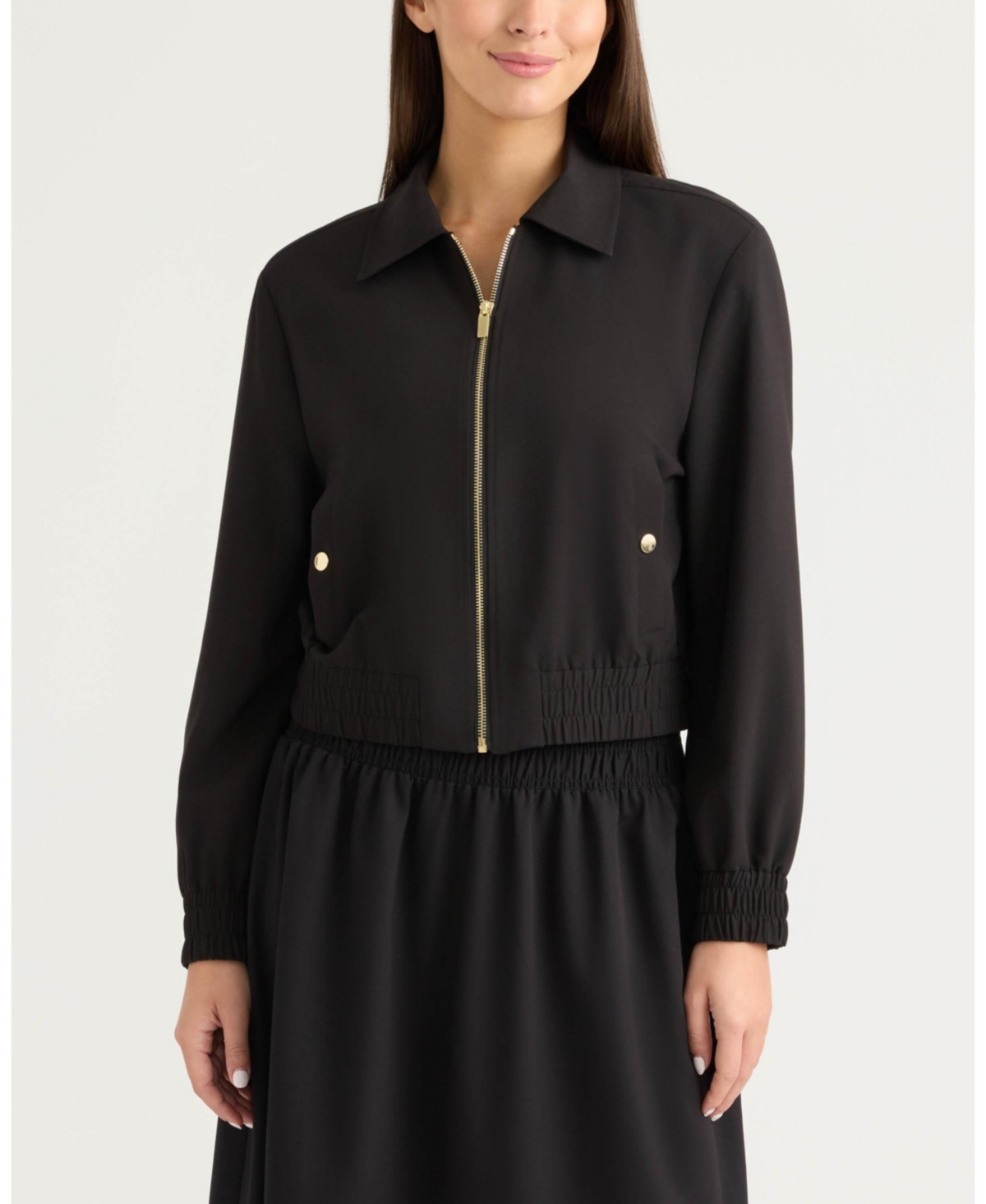 Click here for Ellen Tracy Womens Zip Front Bomber Jacket - Black prices