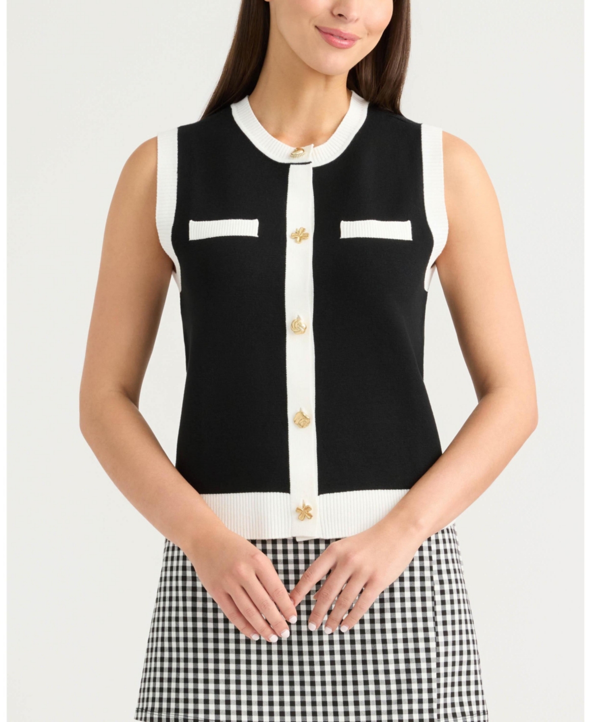 Click here for Ellen Tracy Womens Button Front Sweater Vest - Bla... prices