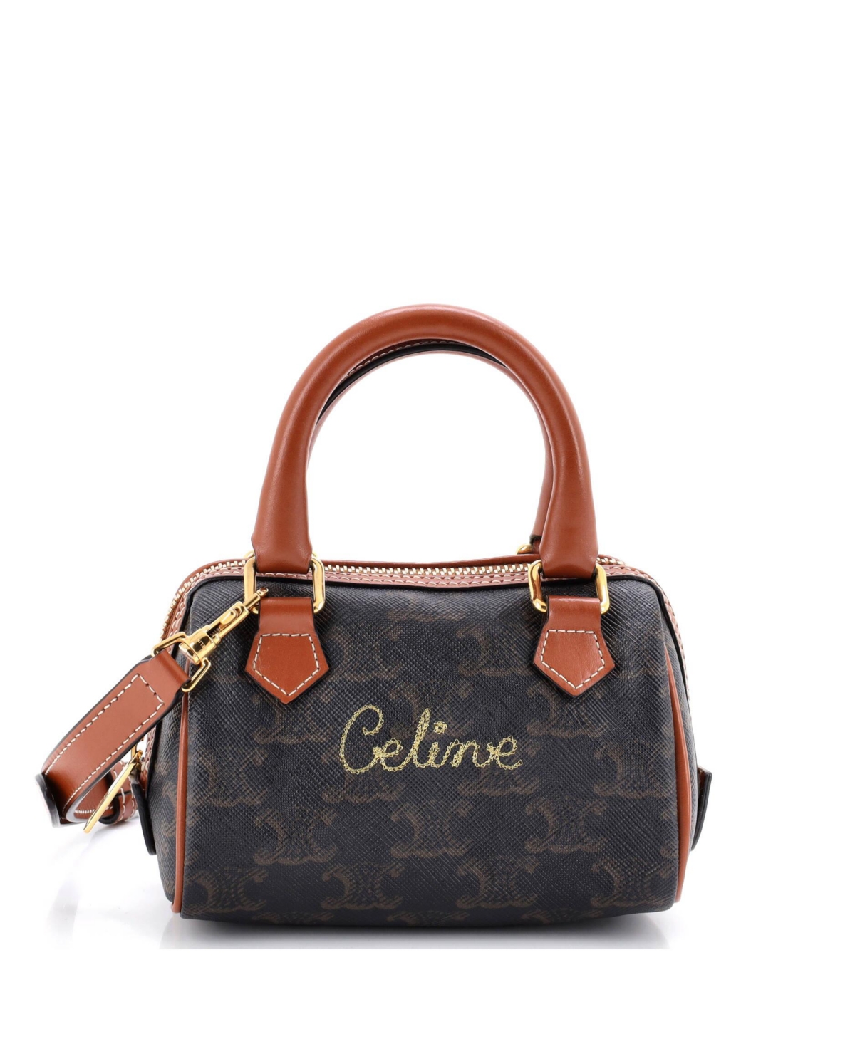 Click here for Pre-Owned Celine Mini Boston Bag Triomphe Coated C... prices