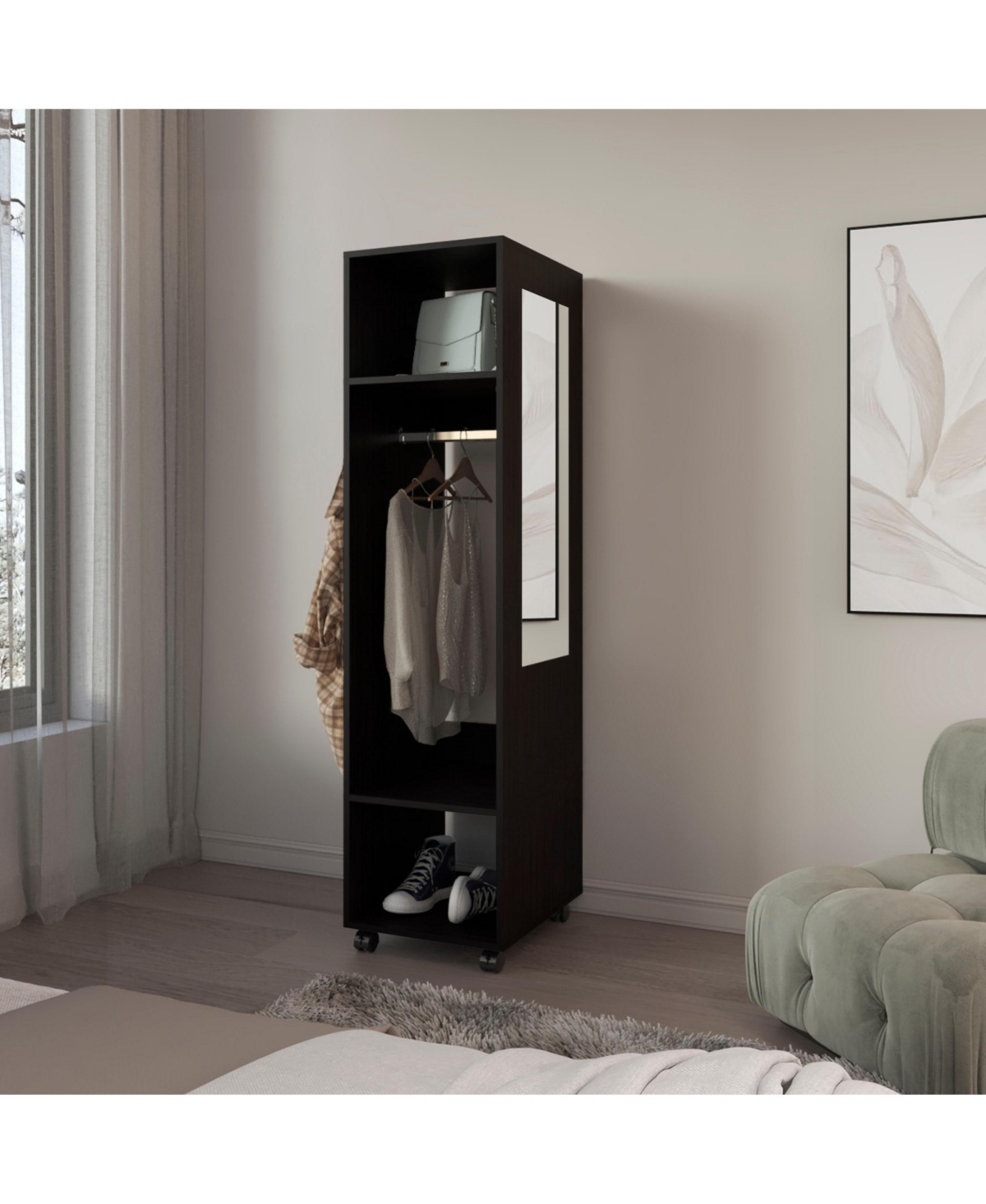 Click here for flynama 63inch Armoire with 3 Shelves 1 Mirror 4 W... prices