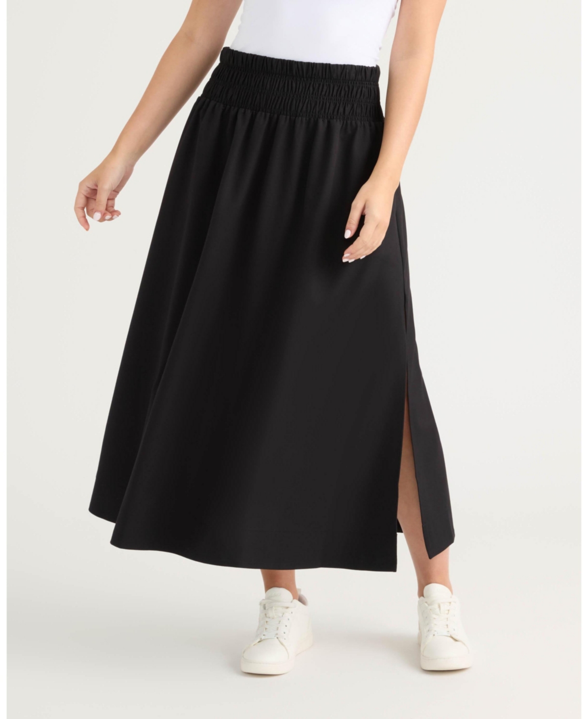 Click here for Ellen Tracy Womens Smocked Waist Flare Skirt - Bla... prices