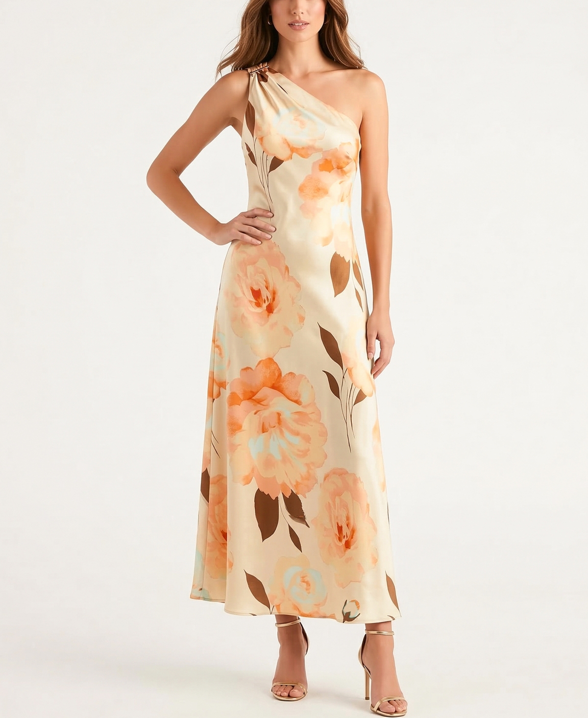 Click here for Taylor Womens Floral One-Shoulder Fit & Flare Dres... prices