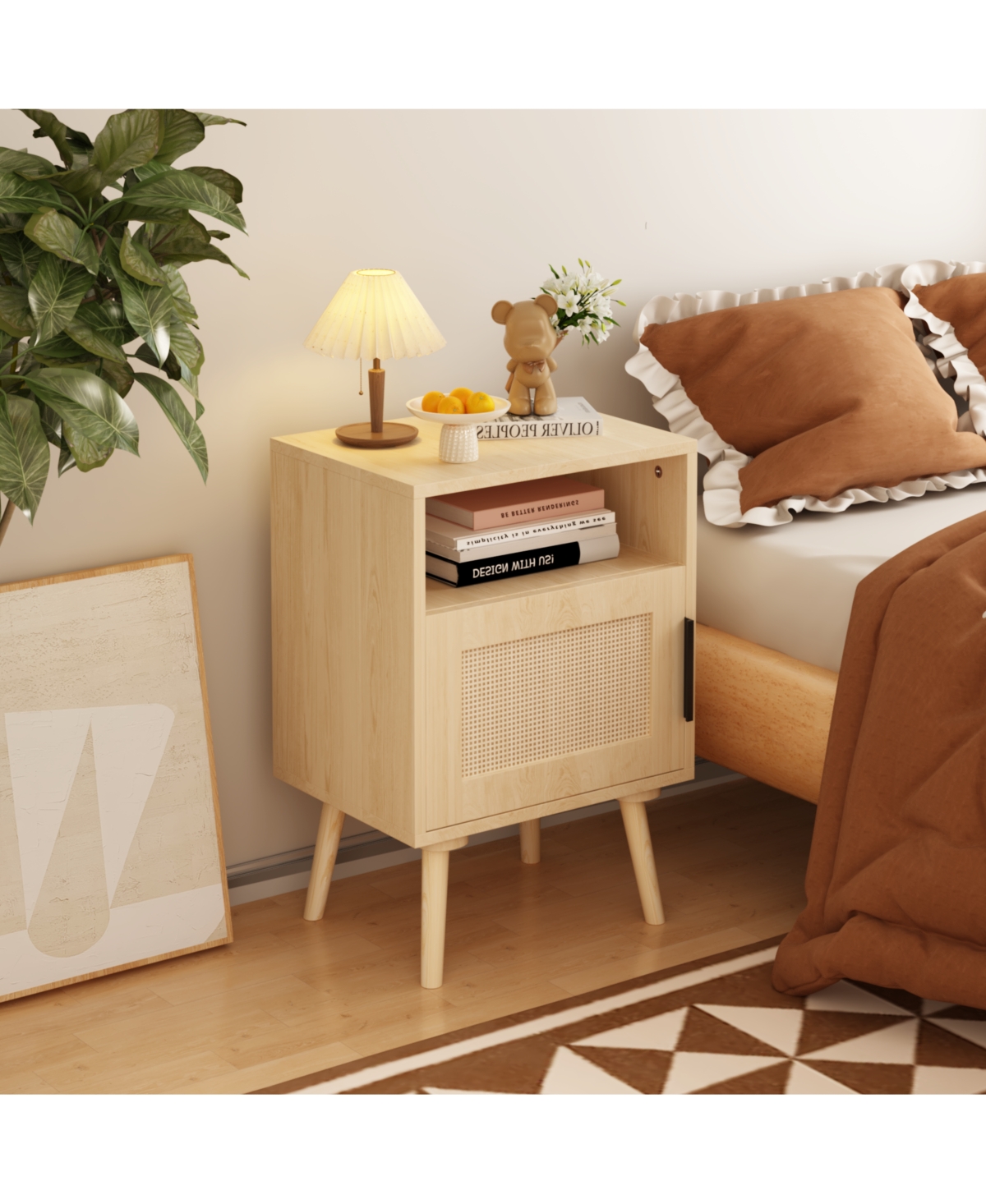 Click here for Flynama Stylish Rattan Nightstand with Storage Spa... prices
