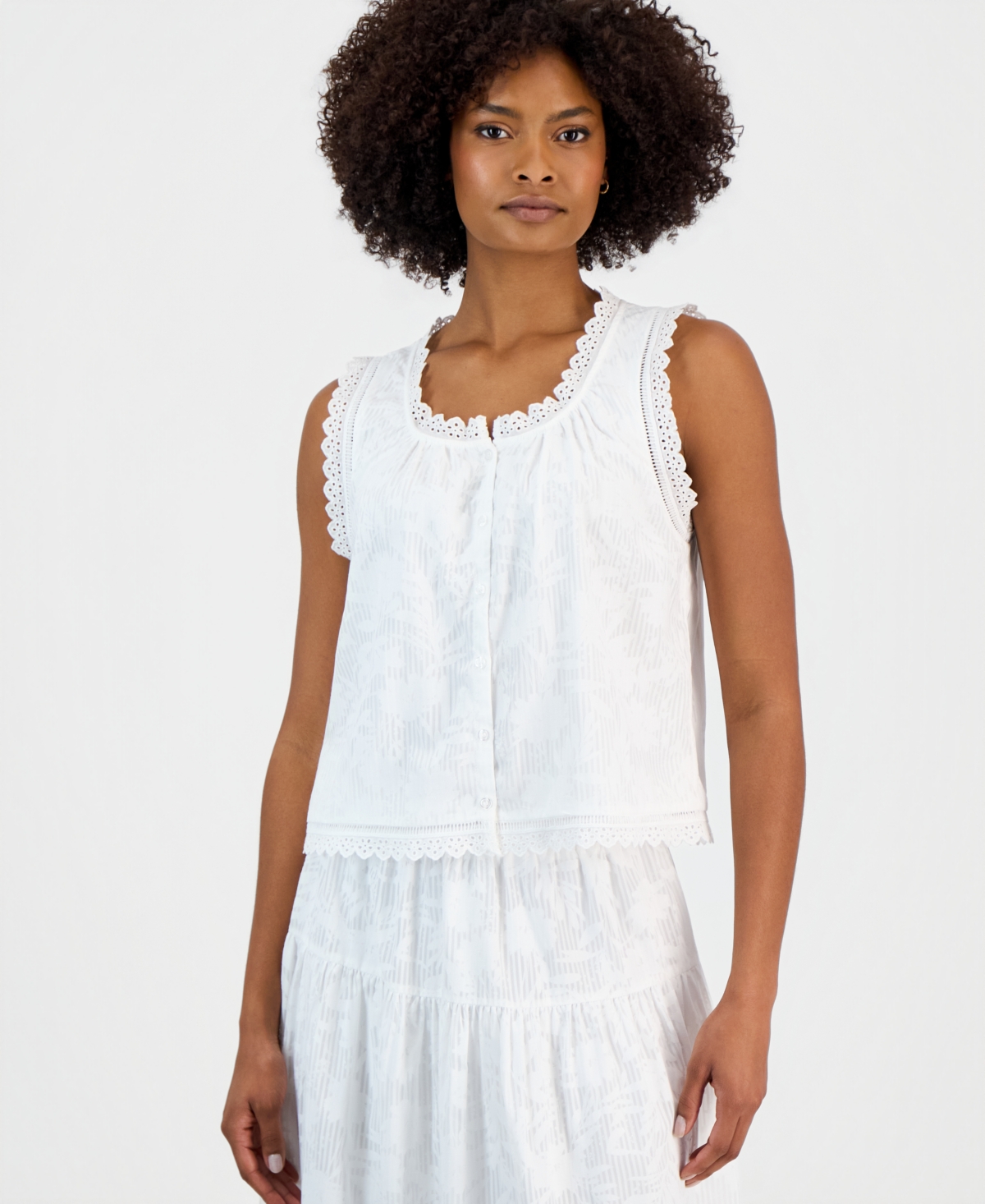 Click here for Vince Camuto Womens Lace-Trim Cropped Sleeveless T... prices