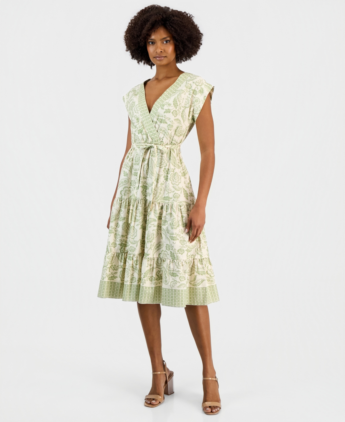 Click here for Vince Camuto Womens Cotton Dolman-Sleeve Midi Dres... prices